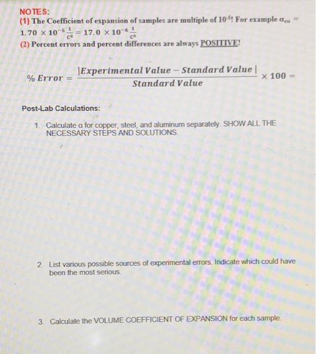 Solved EXPERIMENT T6: COEFFICIENT of LINEAR EXPANSION of | Chegg.com