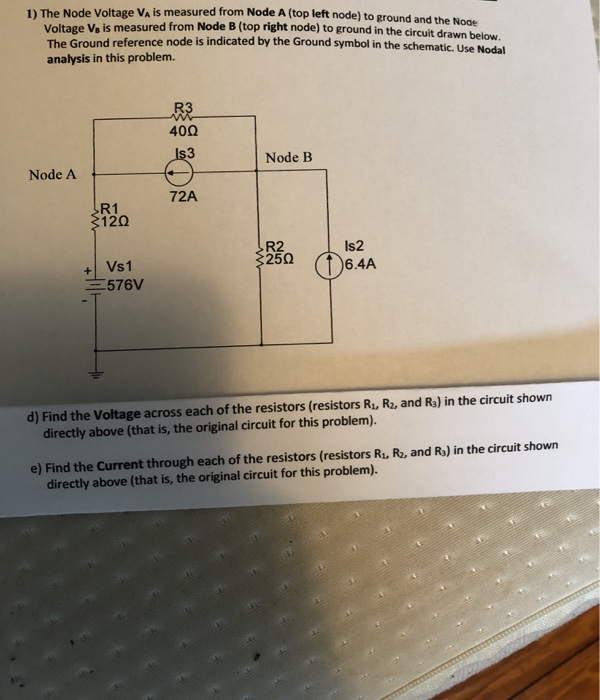 Solved 1) The Node Voltage VA is measured from Node A (top | Chegg.com