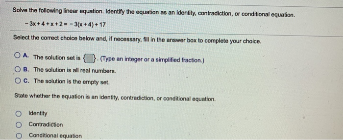 Solved Solve the following linear equation. Identify the | Chegg.com