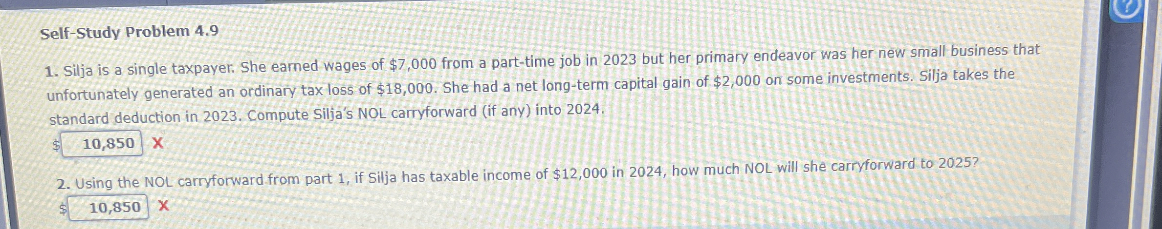Solved Self-Study Problem 4.9Silja is a single taxpayer. She | Chegg.com