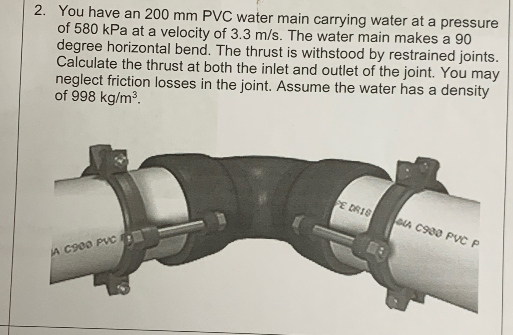 Solved You have an 200mm ﻿PVC water main carrying water at a | Chegg.com