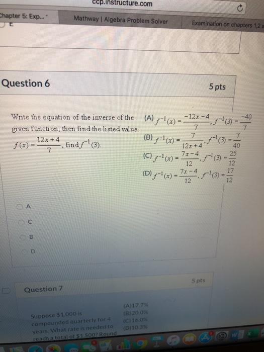 Solved ccp.instructure.com Chapter 5: Exp... Mathway | | Chegg.com