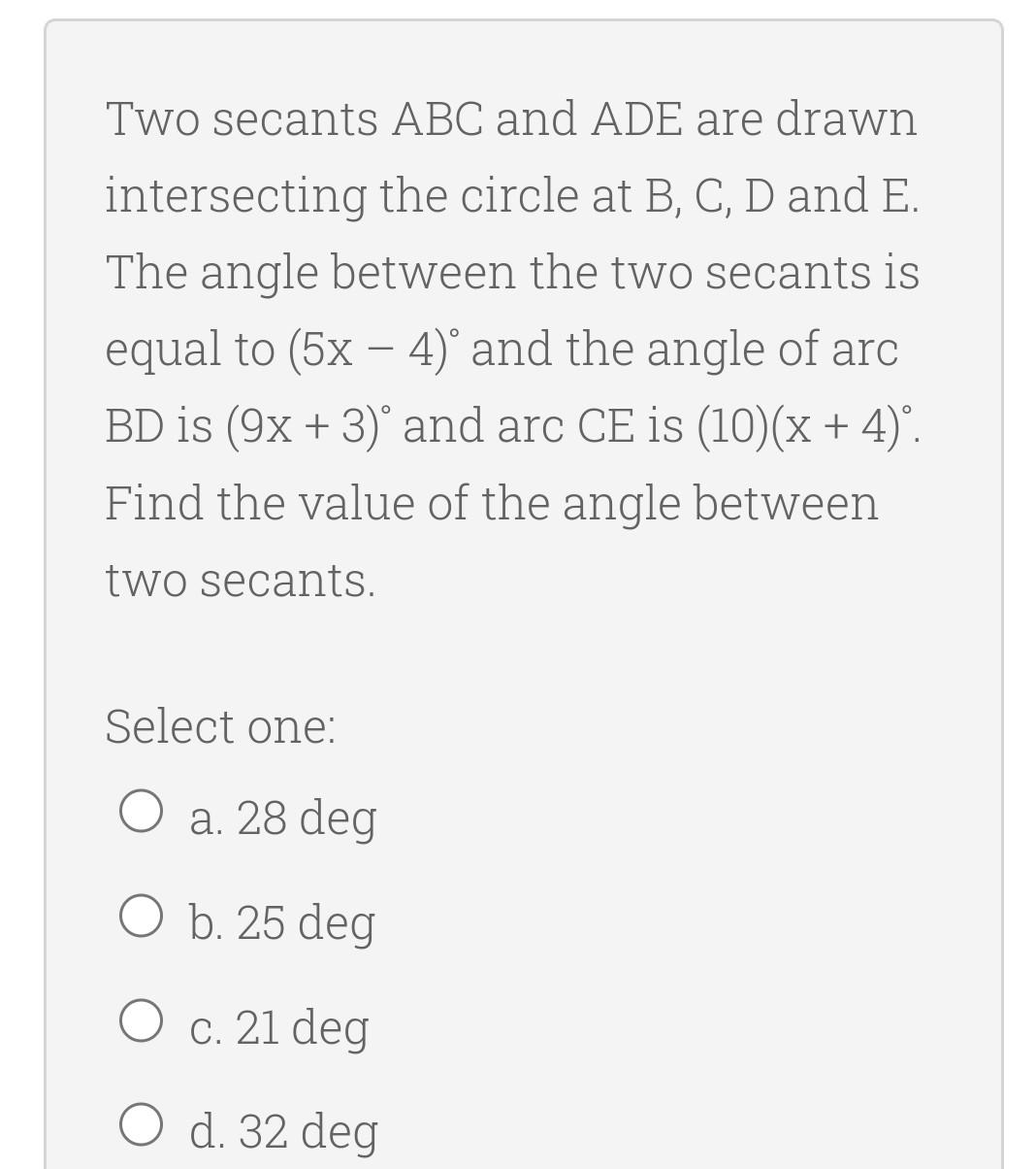 Solved Two secants ABC and ADE are drawn intersecting the | Chegg.com