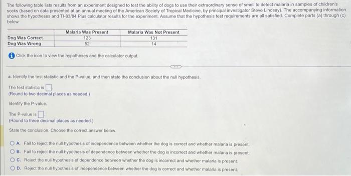 Solved The following table lists results from an experiment | Chegg.com