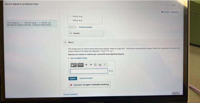 Solved Electrie Dipole in an Electrie Field - Partc | Chegg.com