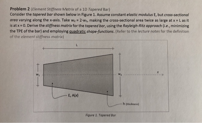 Problem 2 (Element Stiffness Matrix of a 1D Tapered | Chegg.com