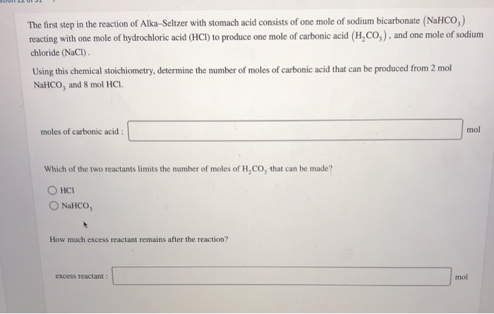 Solved The first step in the reaction of Alka-Seltzer with | Chegg.com