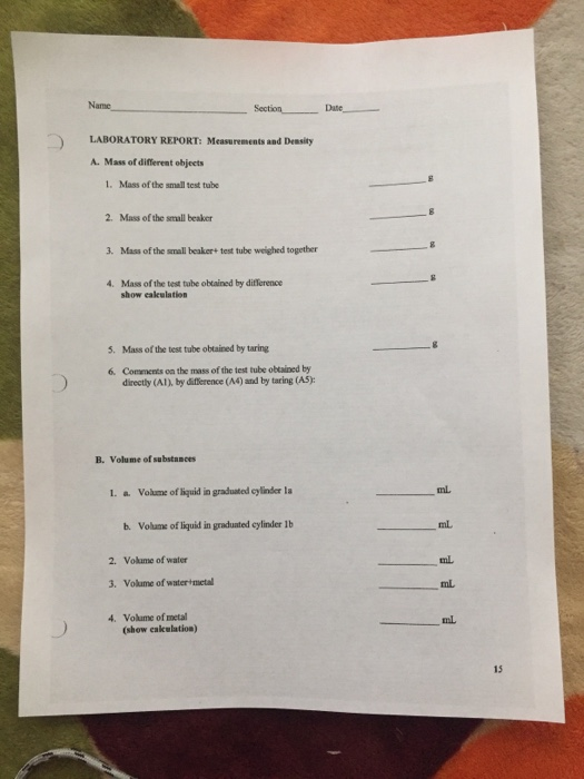 Name Section Date LABORATORY REPORT: Measurements and | Chegg.com
