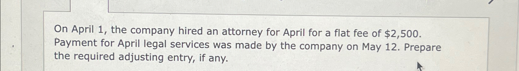 Solved On April 1, ﻿the company hired an attorney for April | Chegg.com