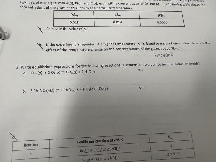 Solved rigid vessel is charged with A(g),B(g), and C(g), | Chegg.com