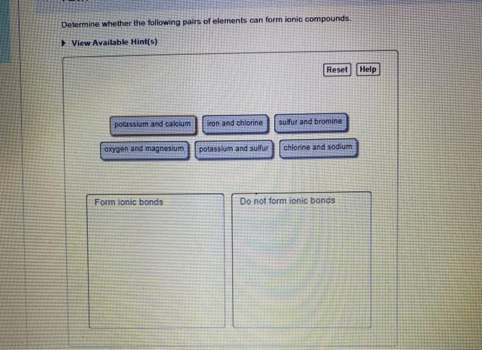 Solved Determine whether the following pairs of elements can | Chegg.com