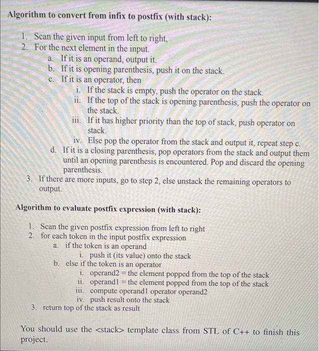 Solved Algorithm To Convert From Infix To Postfix With