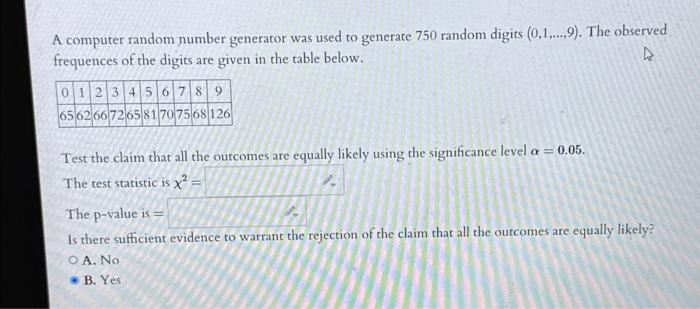 Solved A computer random number generator was used to | Chegg.com