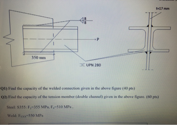 Solved t=17 mm 000 350 mm UPN 280 Q1) Find the capacity of | Chegg.com