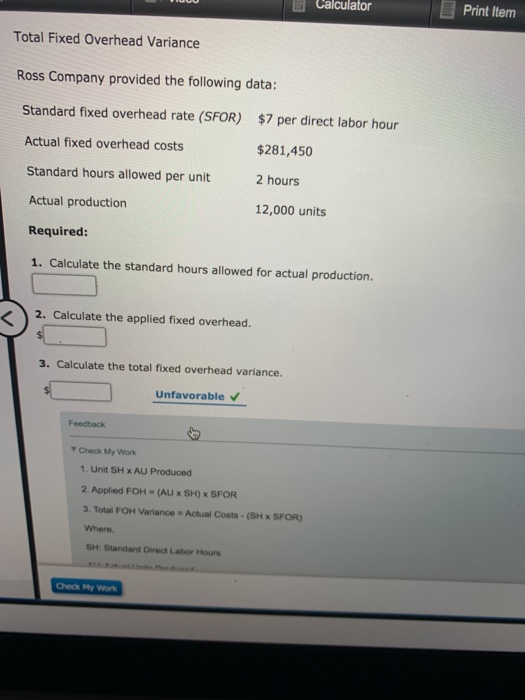 Solved Calculator E Print Item Total Fixed Overhead Variance | Chegg.com