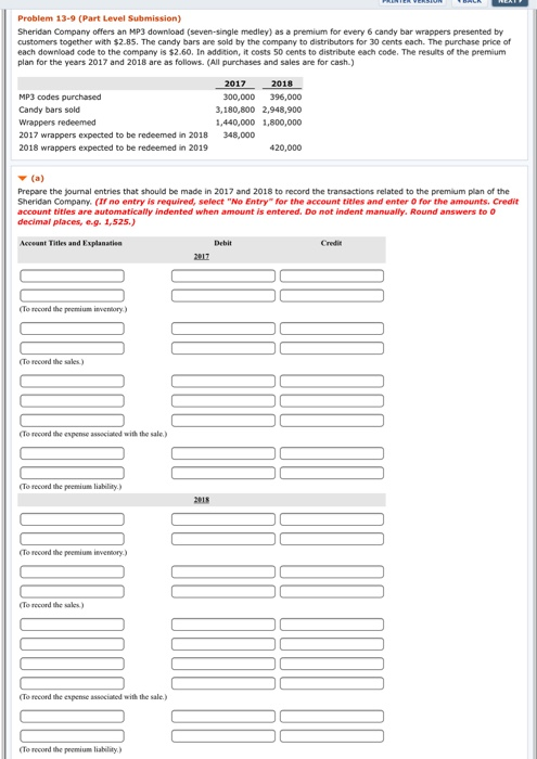 Solved Problem 13-9 (Part Level Submission) Sheridan Company | Chegg.com