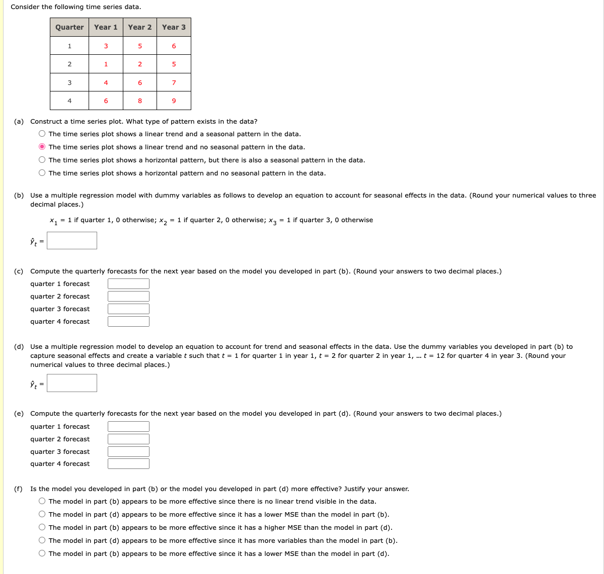 Solved Consider the following time series data.(a) | Chegg.com