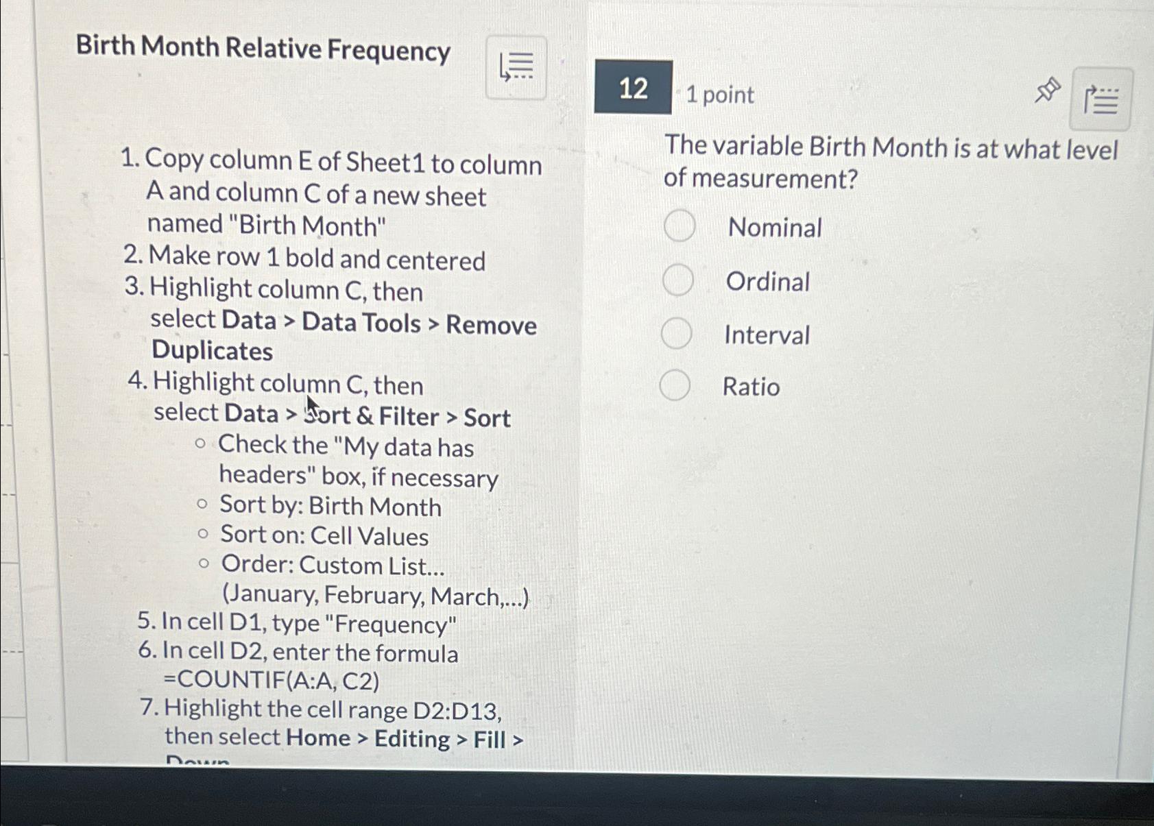 Solved Birth Month Relative FrequencyCopy column E of Sheet1 | Chegg.com