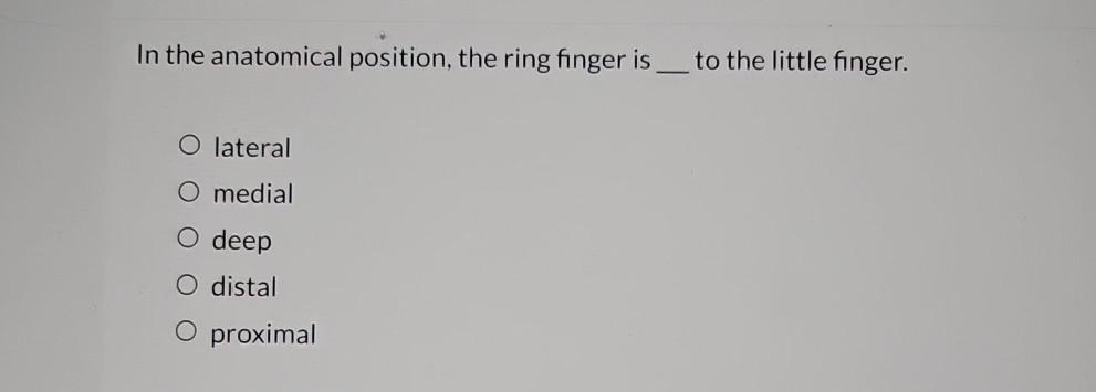 Solved In the anatomical position, the ring finger is to the | Chegg.com