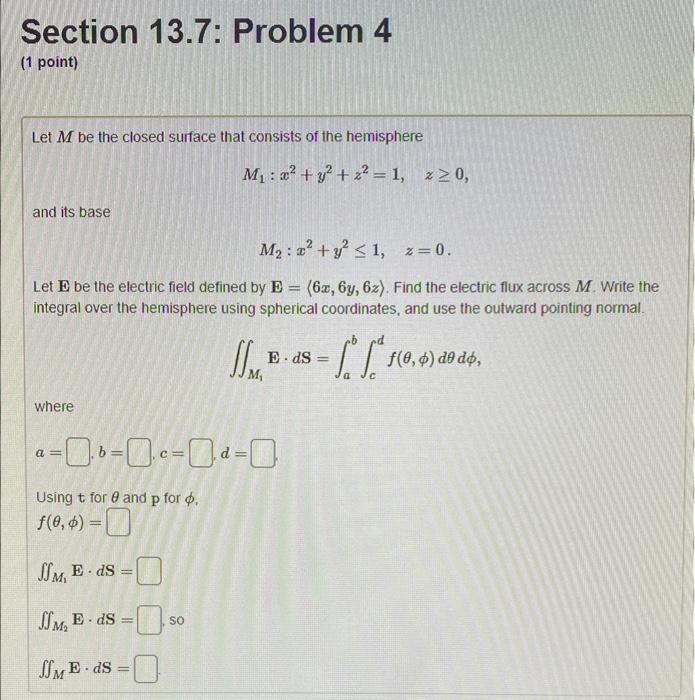 Solved Section 13.7: Problem 4 (1 point) Let M be the closed | Chegg.com
