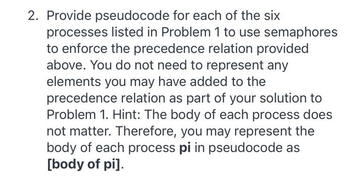 Solved 2. Provide pseudocode for each of the six processes | Chegg.com