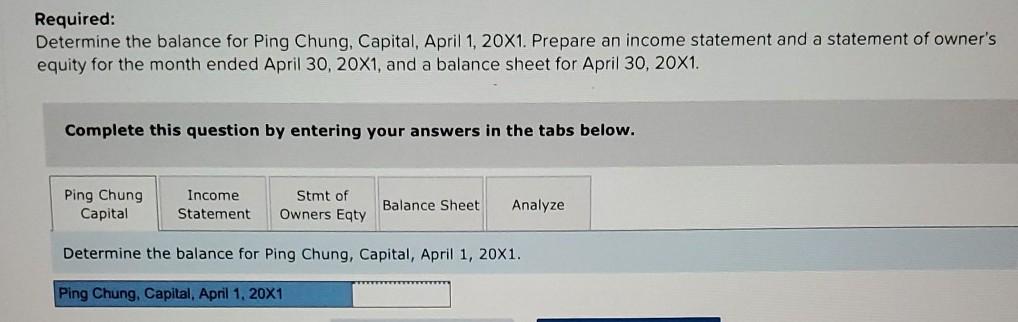 Solved The following account balances are for Ping Chung, | Chegg.com