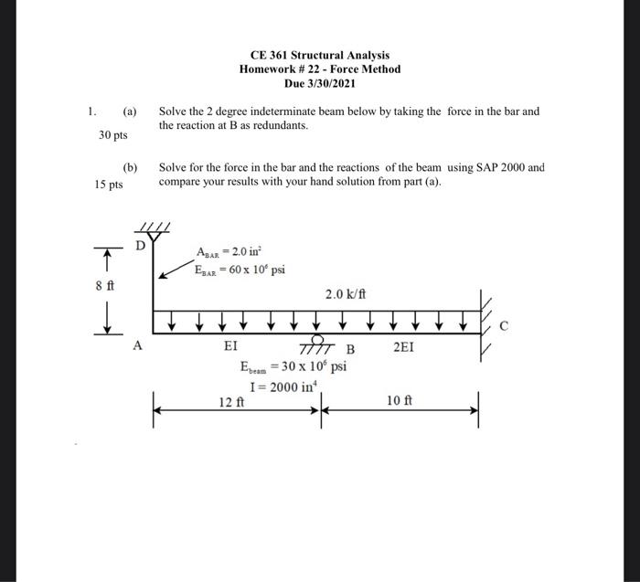 Solved CE 361 Structural Analysis Homework # 22 - Force | Chegg.com