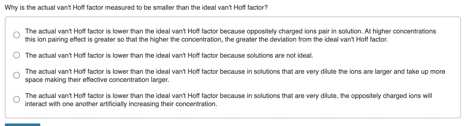 Solved Why is the actual van't Hoff factor measured to be | Chegg.com
