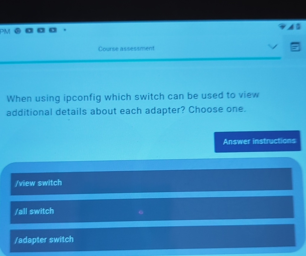 Solved Course assessmentWhen using ipconfig which switch can | Chegg.com