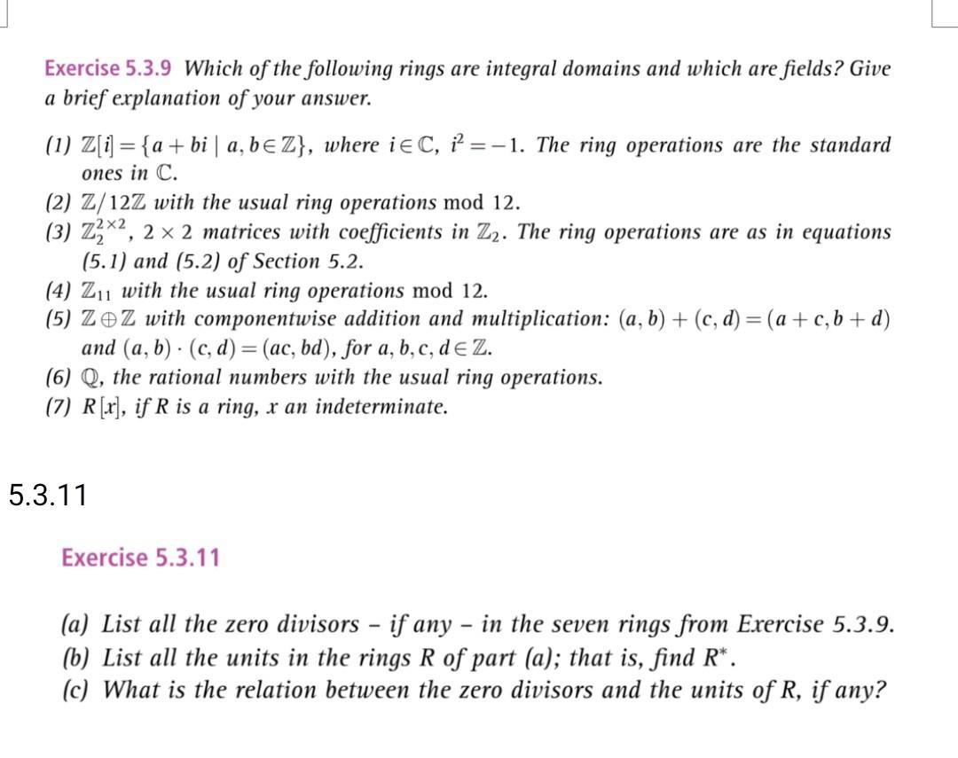 Solved Exercise 5.3.9 Which of the following rings are | Chegg.com