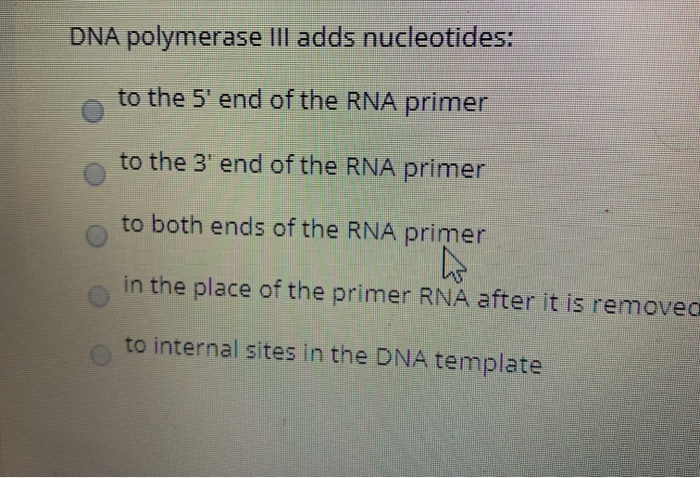 Solved DNA polymerase III adds nucleotides: to the 5' end of | Chegg.com