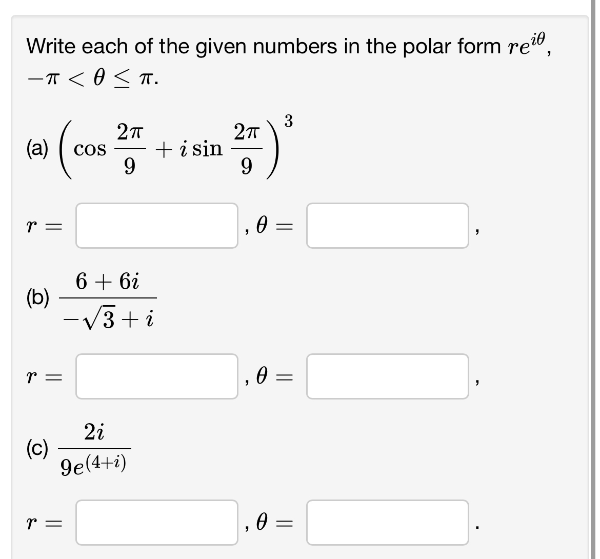 Solved Write each of the given numbers in the polar form | Chegg.com