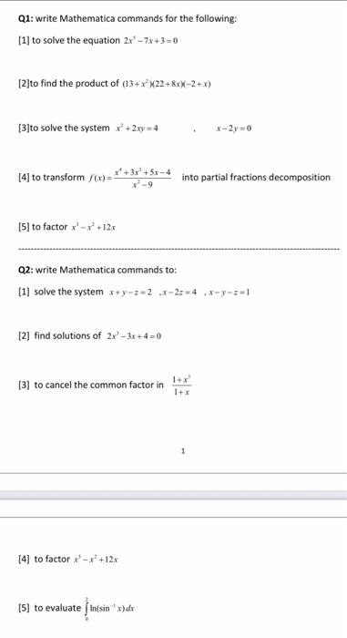 Solved Q1 Write Mathematica Commands For The Following [1]