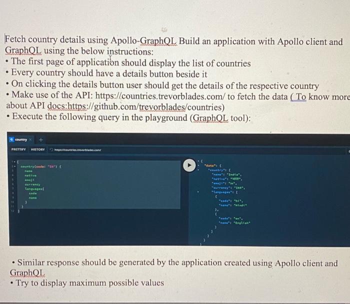 Fetch country details using Apollo-GraphQL Build an | Chegg.com