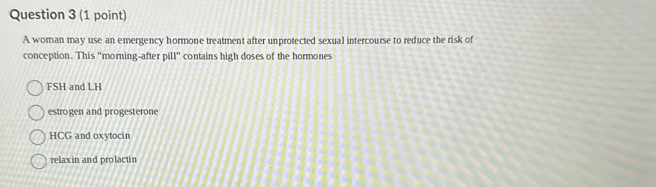 Solved Question 3 (1 point) A woman may use an emergency | Chegg.com