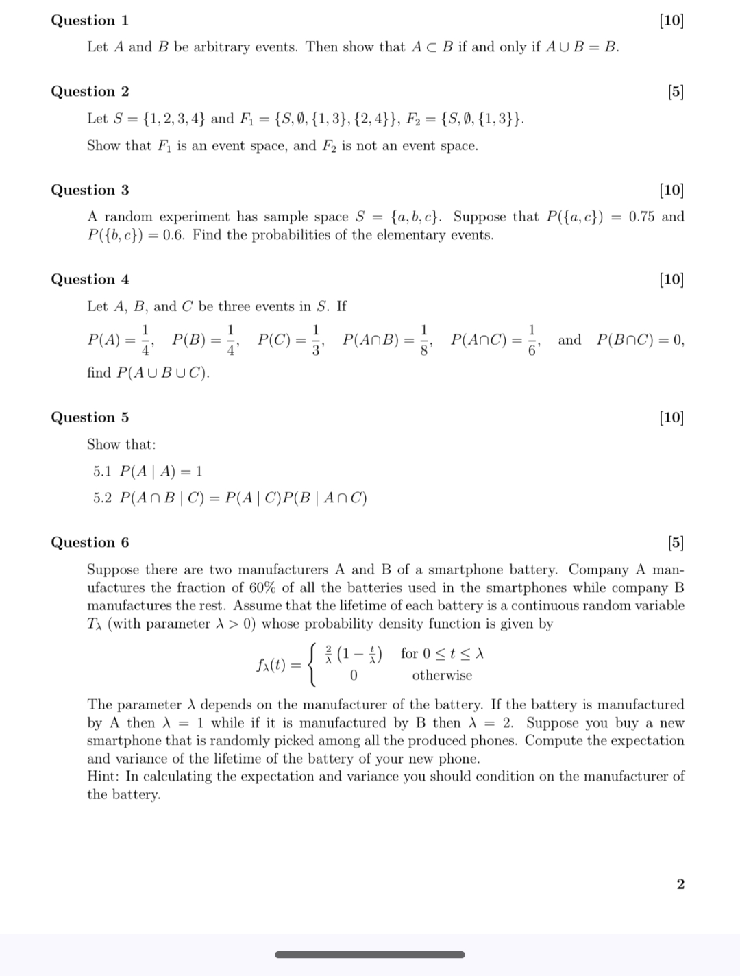 Solved Question 1[10]Let A and B ﻿be arbitrary events. Then | Chegg.com