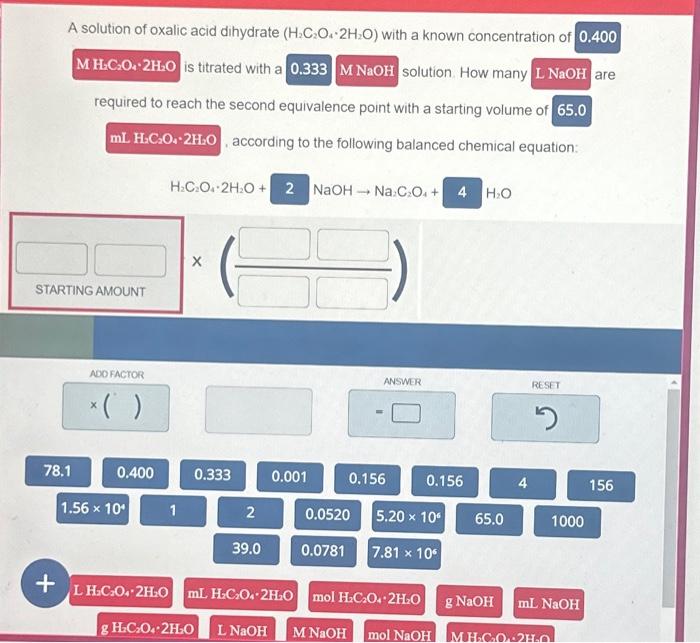 Solved A solution of oxalic acid dihydrate (H2C2O4⋅2H2O) | Chegg.com