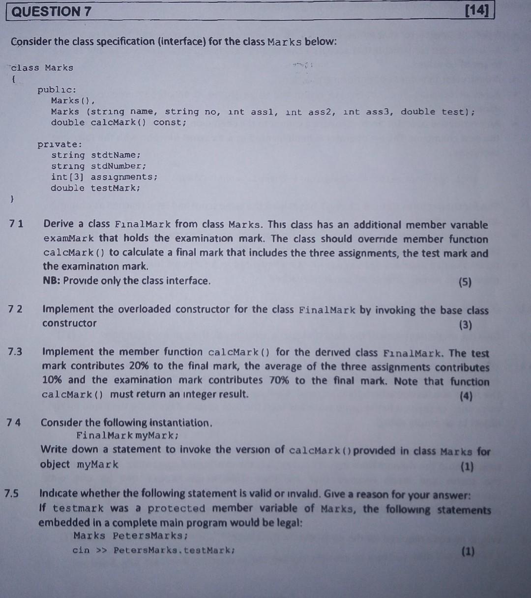 Solved Consider The Class Specification Interface For The