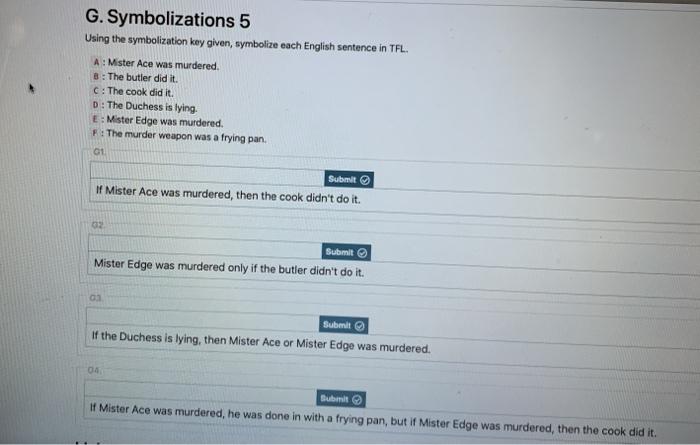 Solved G. Symbolizations 5 Using the symbolization key | Chegg.com