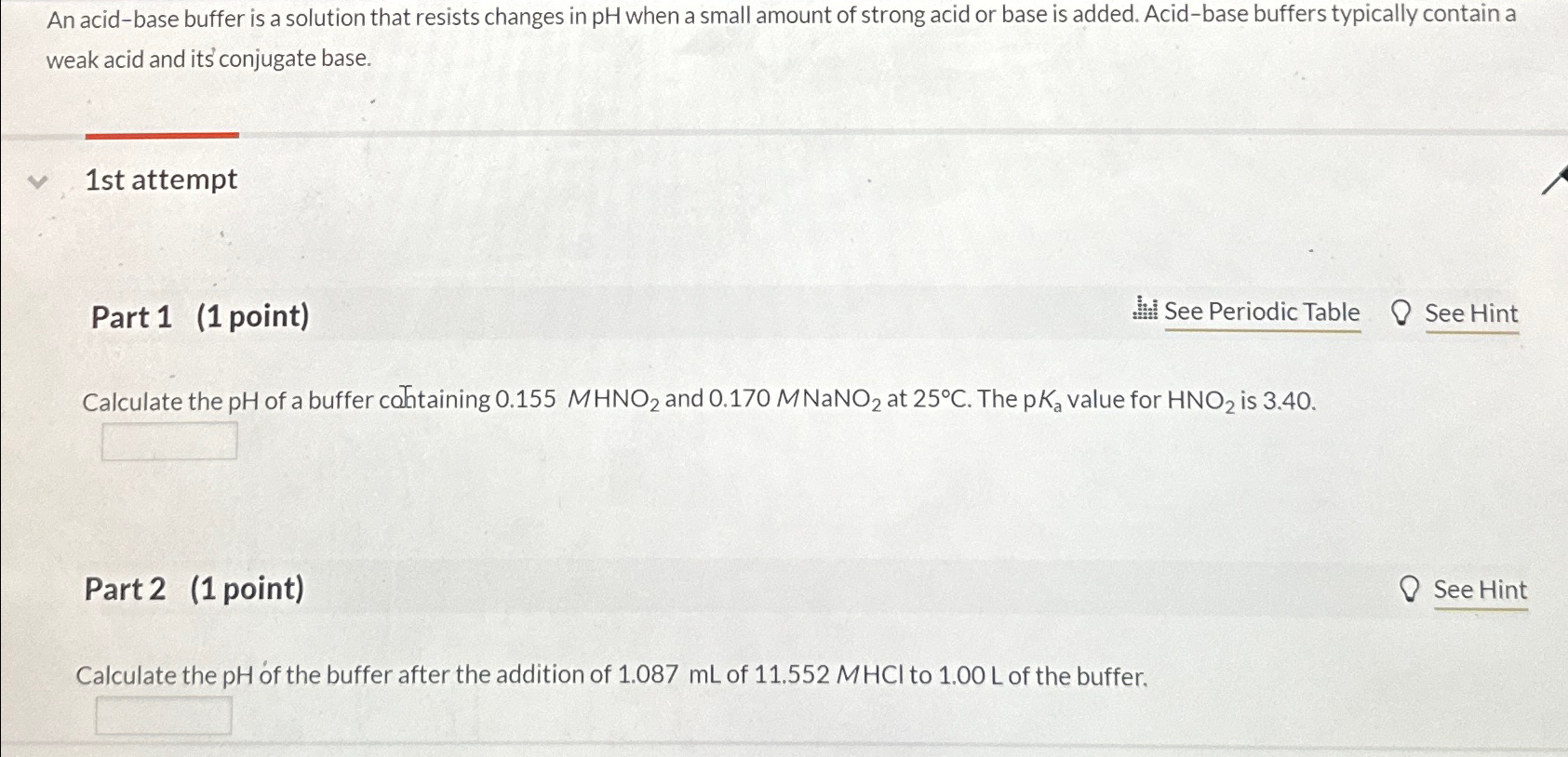 Solved An acid-base buffer is a solution that resists | Chegg.com