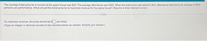Solved The average ticket price for a concert at the opera | Chegg.com