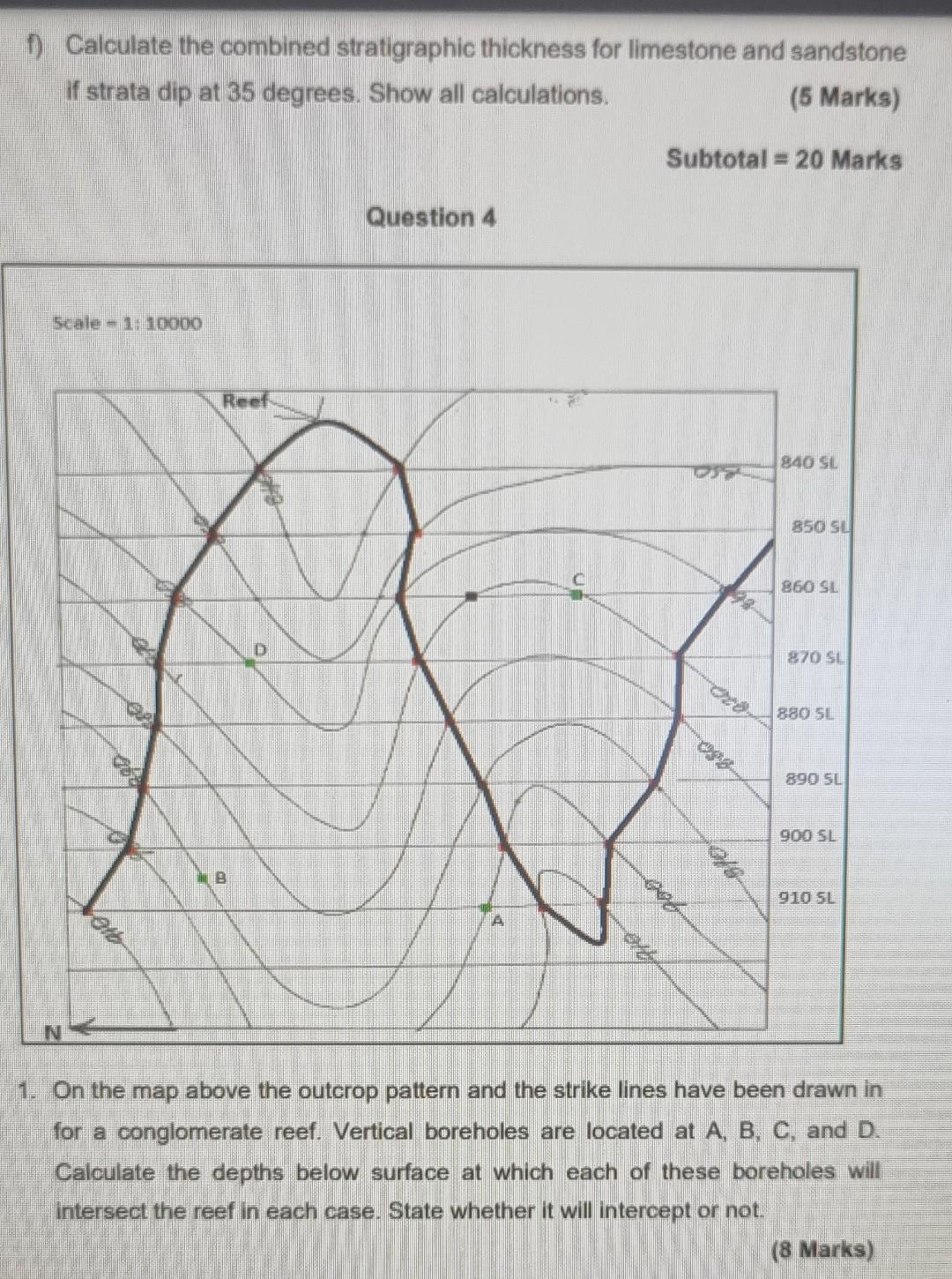 Solved f) Calculate the combined stratigraphic thickness for | Chegg.com