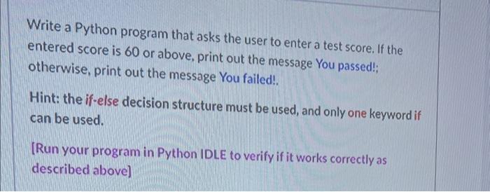 Solved Write a Python program that asks the user to enter a | Chegg.com