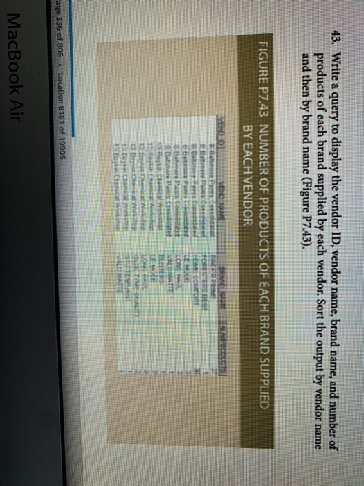 Solved 43. Write a query to display the vendor ID, vendor | Chegg.com