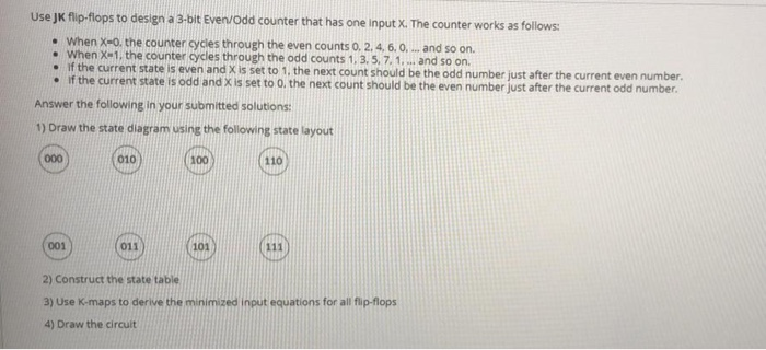 Solved Use JK flip-flops to design a 3-bit Even/Odd counter | Chegg.com