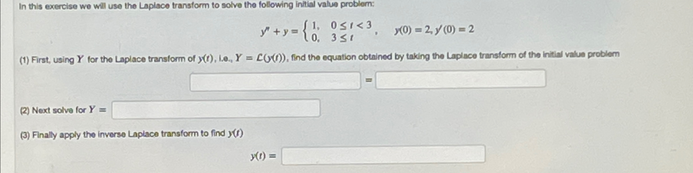 Solved In this exercise we will use the Laplace transform to | Chegg.com