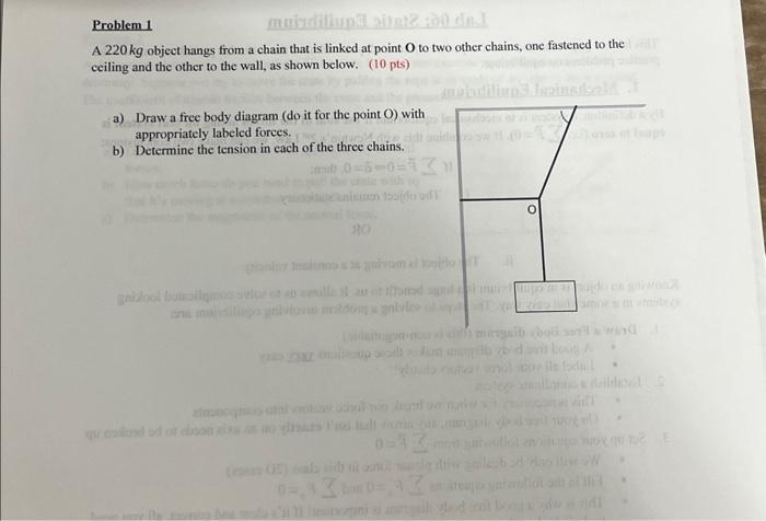 Solved A 220 kg object hangs from a chain that is linked at | Chegg.com