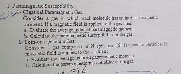 Solved Paramagnetic Susceptibility 1 Classical