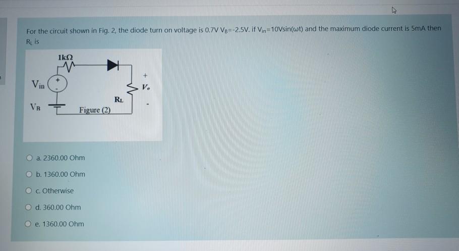 Solved For the circuit shown in Fig. 2, the diode turn on | Chegg.com