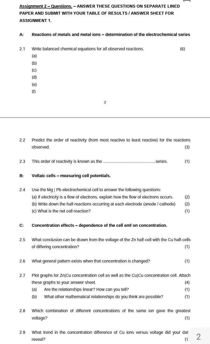 Solved Assignment 2 - Questions. - ANSWER THESE QUESTIONS ON | Chegg.com